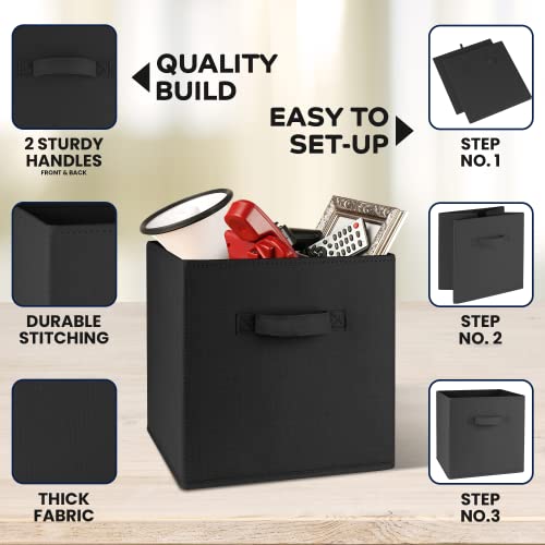 Cube Storage Bins - 11 Inch Storage Cubes (9 Pack) | Fabric Cubby Basket for Home, Kids Room & Nursery | Dual Handles, Foldable | Cube Organizer Storage Bin (Black)