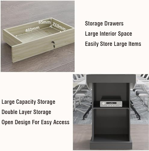 Wooden Podium Floor-Standing Pulpits with Storage Shelves and Drawers Lecterns Large Presentation Stand Speaking Lectern
