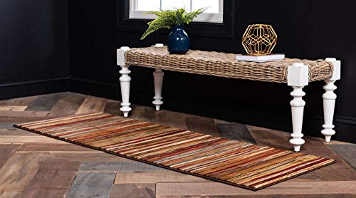 Unique Loom Barista Collection Modern, Abstract, Stripes, Urban, Rustic, Warm Colors Area Rug, 2' 2 x 6' 0 Runner, Multi/Beige