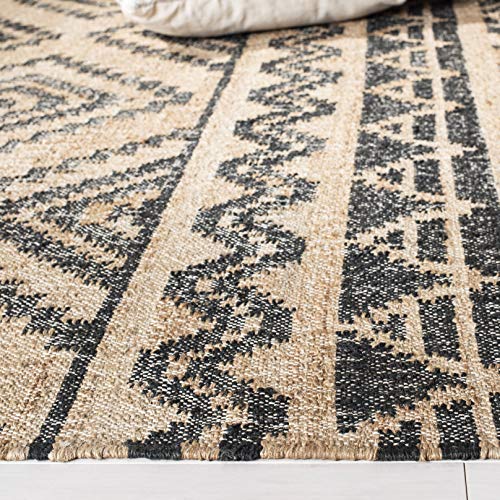 SAFAVIEH Kilim Collection 4' x 6' Natural / Charcoal KLM751A Handmade Moroccan Boho Jute & Cotton Area Rug