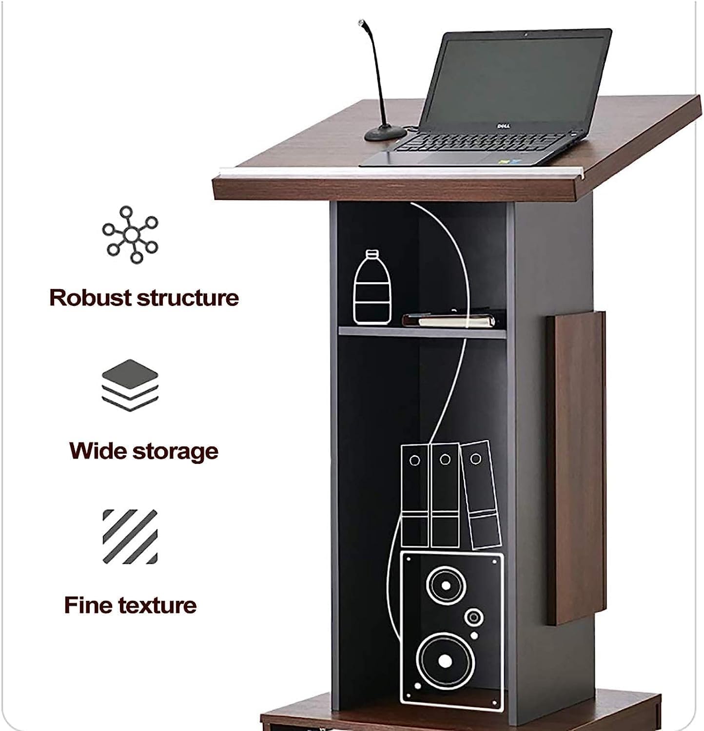 Podium Stand Luxury Lecterns Mobile Wooden Podium Inclined Floor Lectern with Locking Wheels Reception Desk 60 * 70 * 118cm Podium Stand Has Many uses