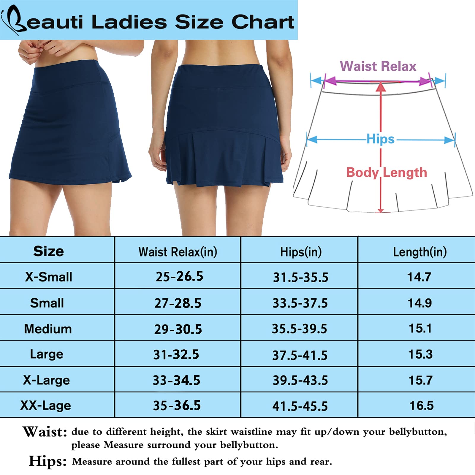 Pleated Tennis Skirt Golf Skort for Women with Pockets Shorts Athletic Workout Running Skirt Ruffle on Back (Navy Blue, Medium)