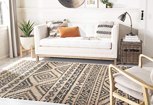 SAFAVIEH Kilim Collection 4' x 6' Natural / Charcoal KLM751A Handmade Moroccan Boho Jute & Cotton Area Rug
