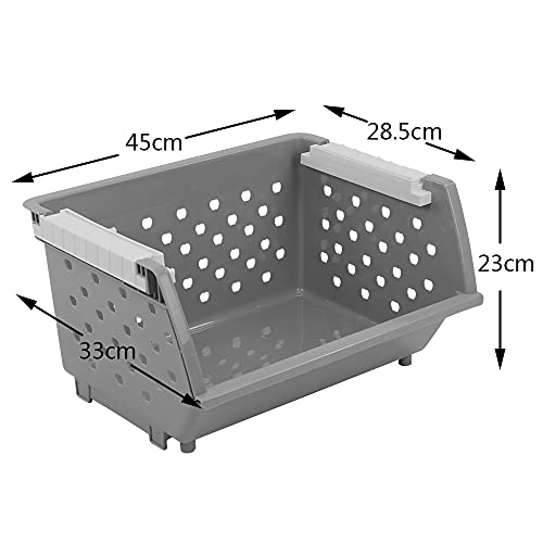 Ggbin 3-Pack Plastic Stackable Storage Bins, Gray Multi-functional Stacking Basket