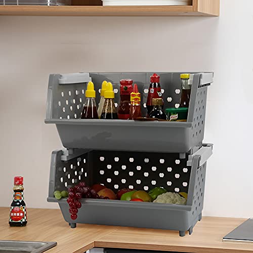 Ggbin 3-Pack Plastic Stackable Storage Bins, Gray Multi-functional Stacking Basket