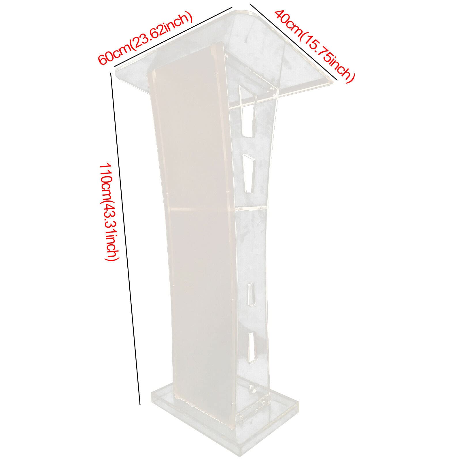 CNCEST Acrylic Podium Pulpit Plexiglass Transparent Stand Lectern 110cm for Conference (23.62x15.75x43.31 Inch), Clear