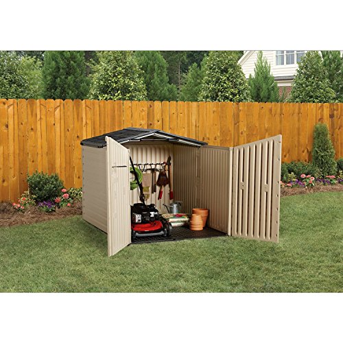 Rubbermaid Slide-Lid Resin Weather Resistant Outdoor Storage Shed, 6 x 3.75 feet, 96 cu. ft., Olive/Sandstone, for Garden/Backyard/Home/Pool