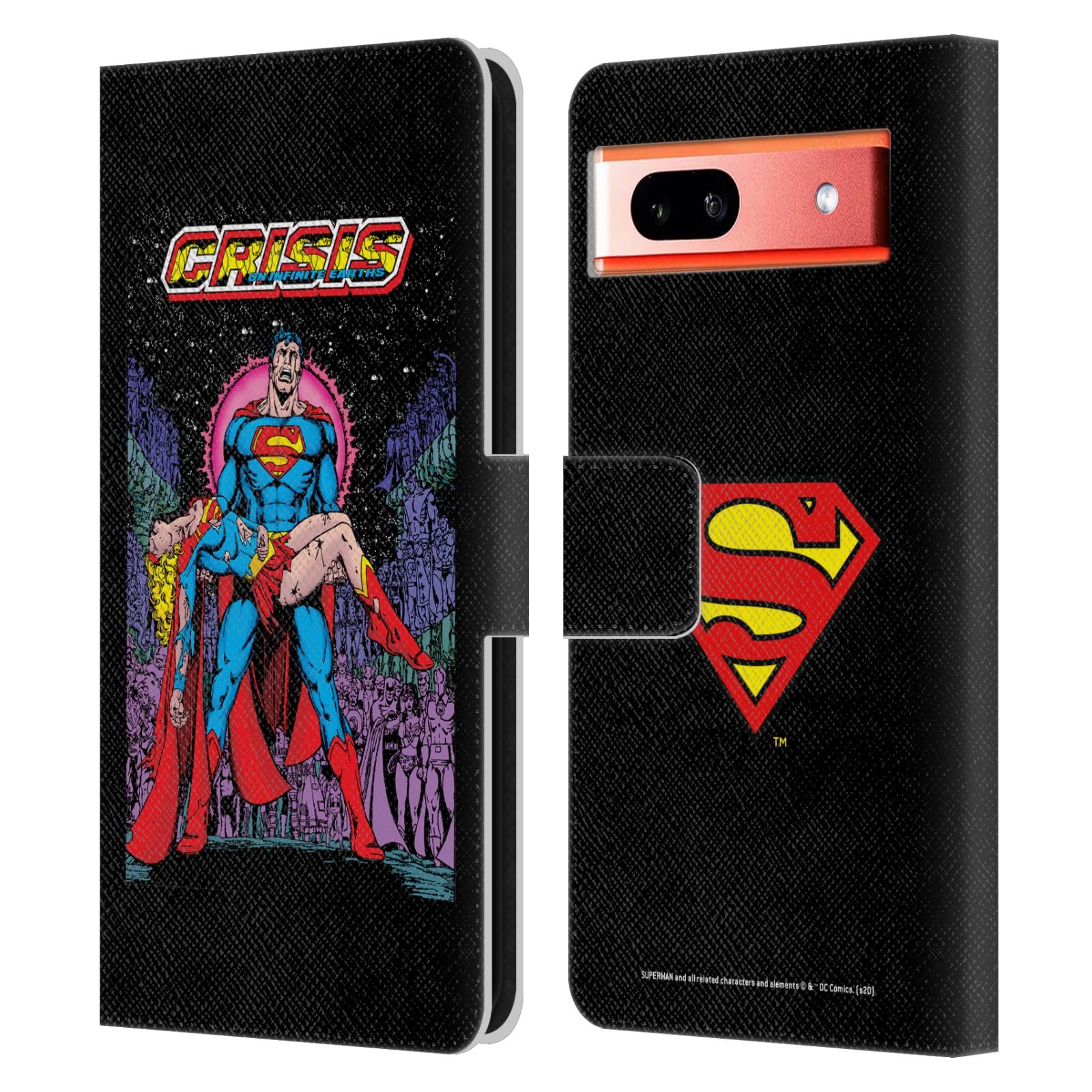 Head Case Designs Officially Licensed Superman DC Comics Crisis On Infinite Earths Famous Comic Book Covers Leather Book Wallet Case Cover Compatible with Google Pixel 7a