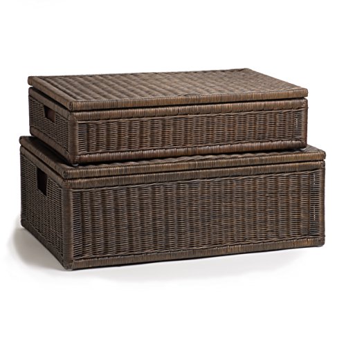 The Basket Lady Underbed Wicker Storage Box, Large, 28 in L x 18 in W x 6.75 in H, Antique Walnut Brown