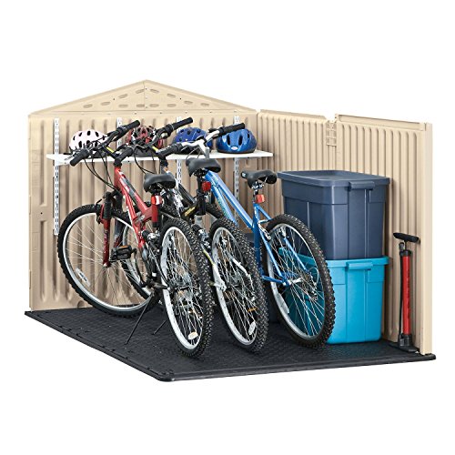 Rubbermaid Slide-Lid Resin Weather Resistant Outdoor Storage Shed, 6 x 3.75 feet, 96 cu. ft., Olive/Sandstone, for Garden/Backyard/Home/Pool
