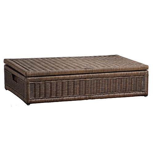 The Basket Lady Underbed Wicker Storage Box, Large, 28 in L x 18 in W x 6.75 in H, Antique Walnut Brown