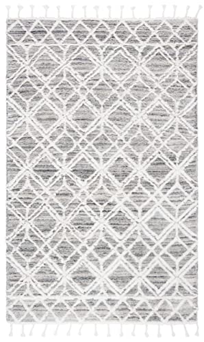 SAFAVIEH Casablanca Shag Collection 5' x 8' Grey/Ivory CSB459F Handmade Moroccan Tassel Wool Area Rug