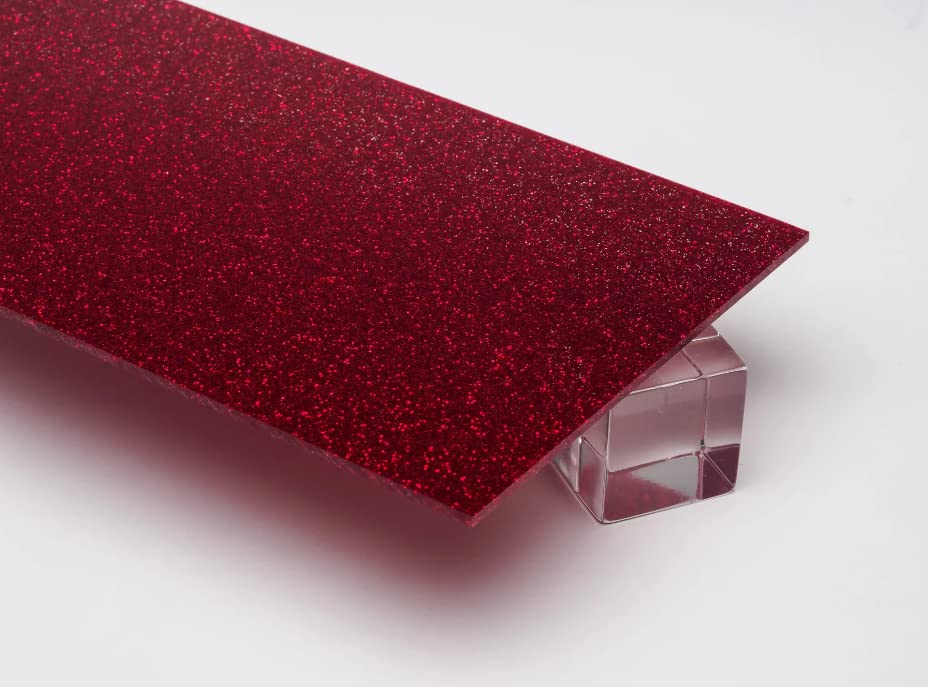 1/8" (3mm) Red Glitter Acrylic Sheet 12"x12" Cast Plexiglass Thick Nominal Size AZM Displays