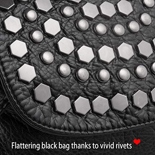 LaRechor Medium Crossbody Bag Multiple Pocket Women Shoulder Purse with Rivets Black