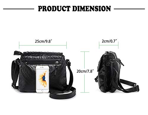 LaRechor Medium Crossbody Bag Multiple Pocket Women Shoulder Purse with Rivets Black