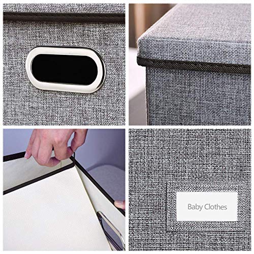 Large Foldable Fabric Storage Bins with Lids Washable Transparent Slot Design [4-Pack]Fashionable Decorative Collapsible Linen Organizer Box Used for Clothes Toys Books CDS Home Closet Bedroom Office