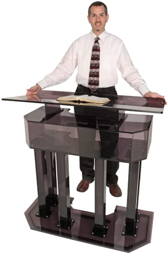 Kingdom 3 Tier Smoky Acrylic Lectern or Podium by AVTronics with 6 Column Base and a Wide Middle Shelf with Plenty of Space for Your Presentation Needs - Smoky (Plain/Non-Personalized)