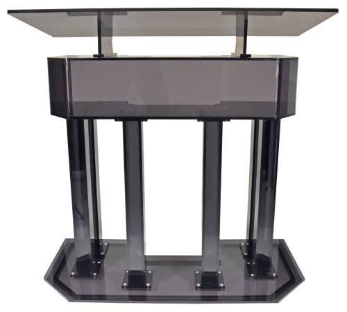 Kingdom 3 Tier Smoky Acrylic Lectern or Podium by AVTronics with 6 Column Base and a Wide Middle Shelf with Plenty of Space for Your Presentation Needs - Smoky (Plain/Non-Personalized)