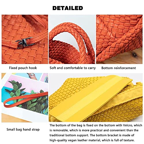 CJSTORE Women Leather Hand-Woven Tote Handbag Fashion Shoulder Top-handle Bag Large Capacity Underarm Bag with Purse Black