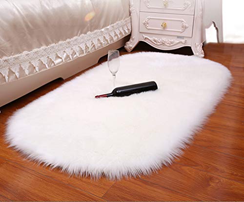 Soft Faux Sheepskin Fur Rug, Oval Small Sized Floor Area Shag Sofa Cover,Bedside Kitchen Living Room Nursery Mat Gold 19"x31"
