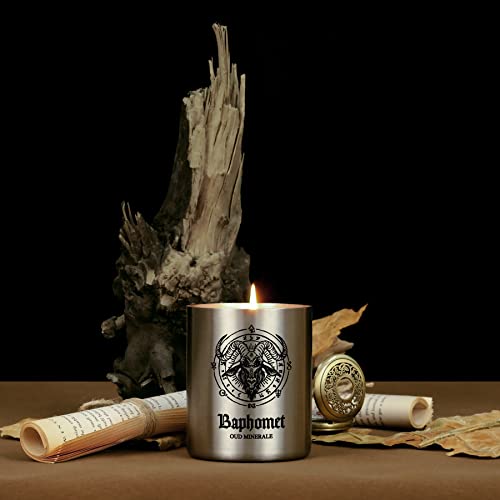 MASPRIV Gothic Scented Candle for Men - Rich Manly Scents, 50+ Hours Burn Time, Stainless Steel Tin with Popular Designs. Ideal Gift for Him(Oud Minerale)