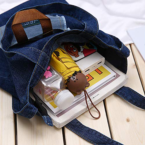 Van Caro Women Denim Shoulder Tote Crossbody Bag Casual Every-day Handbag Large Pocket, Dark Blue