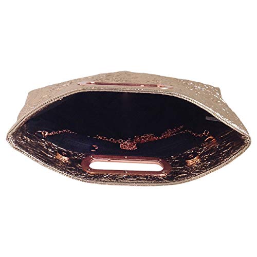 Crushed Metallic Top Handle Clutch, Rose Gold