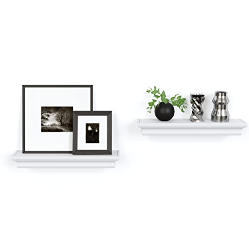 Ballucci Set of 2 Classic Floating Wall Shelves, Wooden Wall Mounted Ledges for Living Room, Bedroom, Bathroom, Kitchen, Office; 16 Inches - White