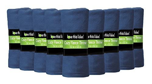 12 Pack Wholesale Soft Comfy Fleece Blankets - 60" x 50" Cozy Throw Blankets (Navy Blue)