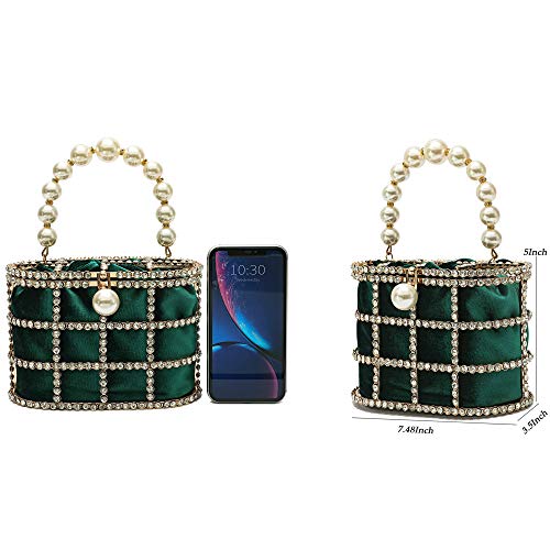 Evening Handbag Women Clutch Purses with Pearl Diamonds for Wedding Prom Birthday Party Dinner Accessories (Green)