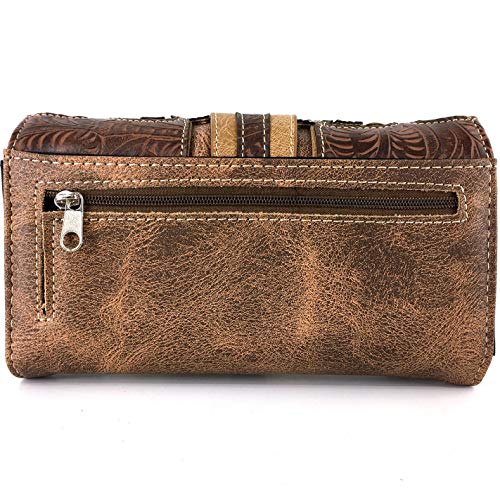 Justin West Gleaming Western Tooled Rhinestone Buckle Floral Embroidery Chain Shoulder Handbag Purse Concealed Carry (Brown handbag and wallet)