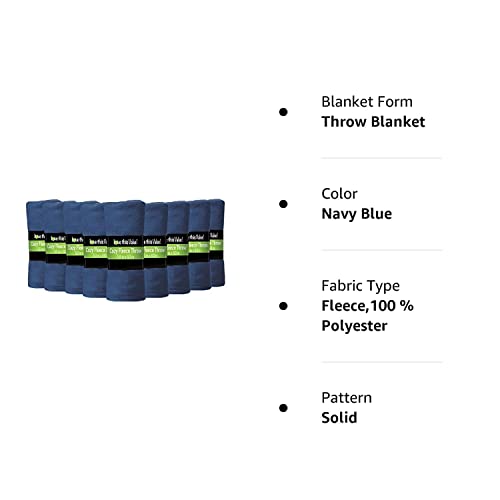 12 Pack Wholesale Soft Comfy Fleece Blankets - 60" x 50" Cozy Throw Blankets (Navy Blue)