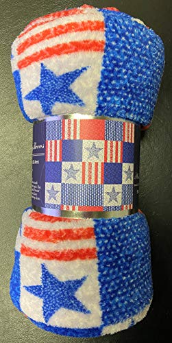Décor&More July 4th USA American Pride Collection Microplush Throw Blanket (50" x 60") - Patriotic Patchwork Blue, White and Red Throw