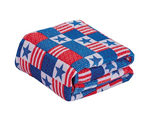 Décor&More July 4th USA American Pride Collection Microplush Throw Blanket (50" x 60") - Patriotic Patchwork Blue, White and Red Throw