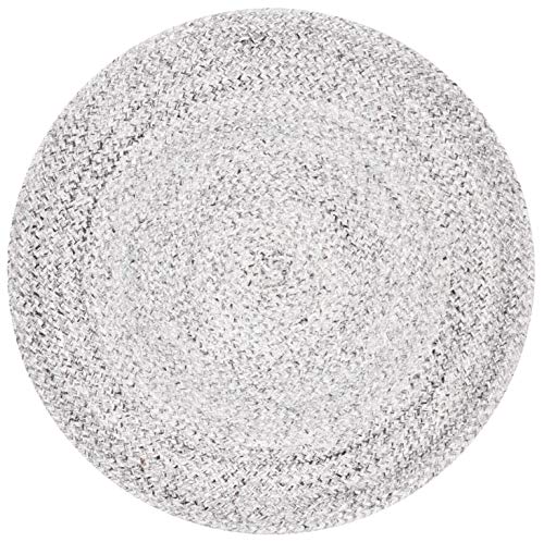 SAFAVIEH Braided Collection 3' Round Silver / Charcoal BRD800G Handmade Country Cottage Reversible Area Rug