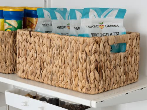StorageWorks Handwoven Storage Baskets, Water Hyacinth Wicker Baskets for Organizing, Set of 3 (1PC Large, 2PCS Medium)