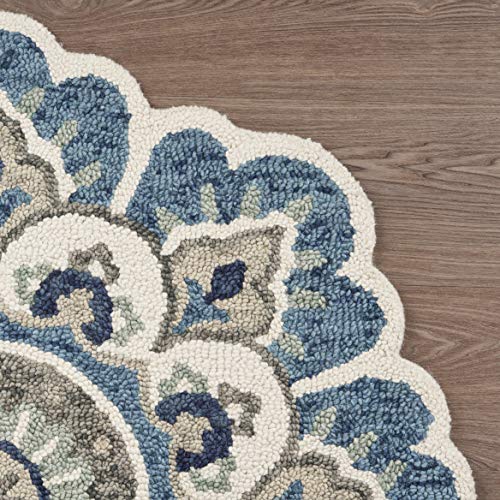 LR Home Edged Flora Area Rug, 4' Round, Blue