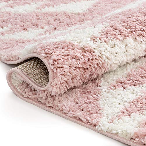 Well Woven Tribal Diamond Medallion Blush Pink Soft Shag Area Rug 5x7 (5'3"x7'3")