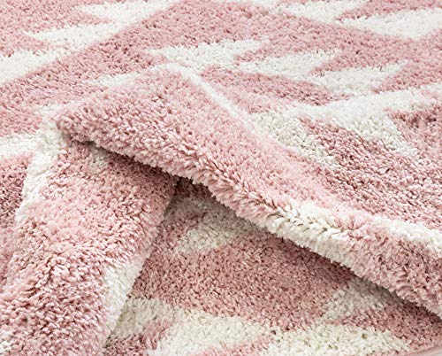 Well Woven Tribal Diamond Medallion Blush Pink Soft Shag Area Rug 5x7 (5'3"x7'3")