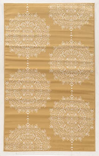 Linon Capri Medallion Beige White 4'4 x7'3, 3 x 7'3, Brown