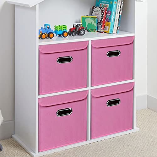 NieEnjoy Closet Organizers Fabric Storage Cube Bins with Lids collapsible storage bins basket with Handles ,Storage Boxes for Organizing,3 Pack (Pink)