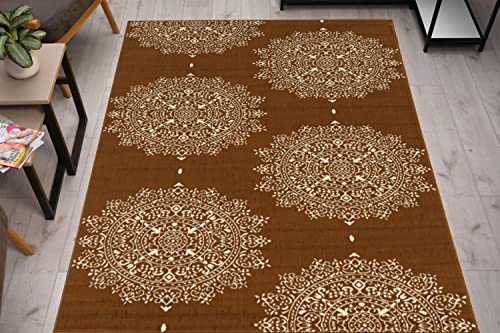 Linon Capri  Medallion Beige White 4'4 x7'3, 3 x 7'3, Brown