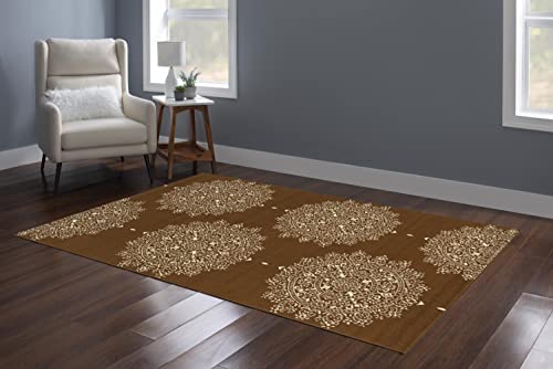 Linon Capri  Medallion Beige White 4'4 x7'3, 3 x 7'3, Brown
