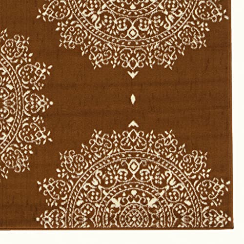 Linon Capri  Medallion Beige White 4'4 x7'3, 3 x 7'3, Brown