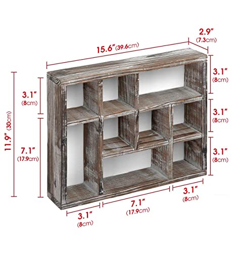 J JACKCUBE DESIGN Rustic Multi-Slot Shelf Cube Display 9 Compartment Shadow Box Wall mountable Shelf for Collection Square Freestanding Case Farmhouse Décor - MK570A (Rustic Wood)