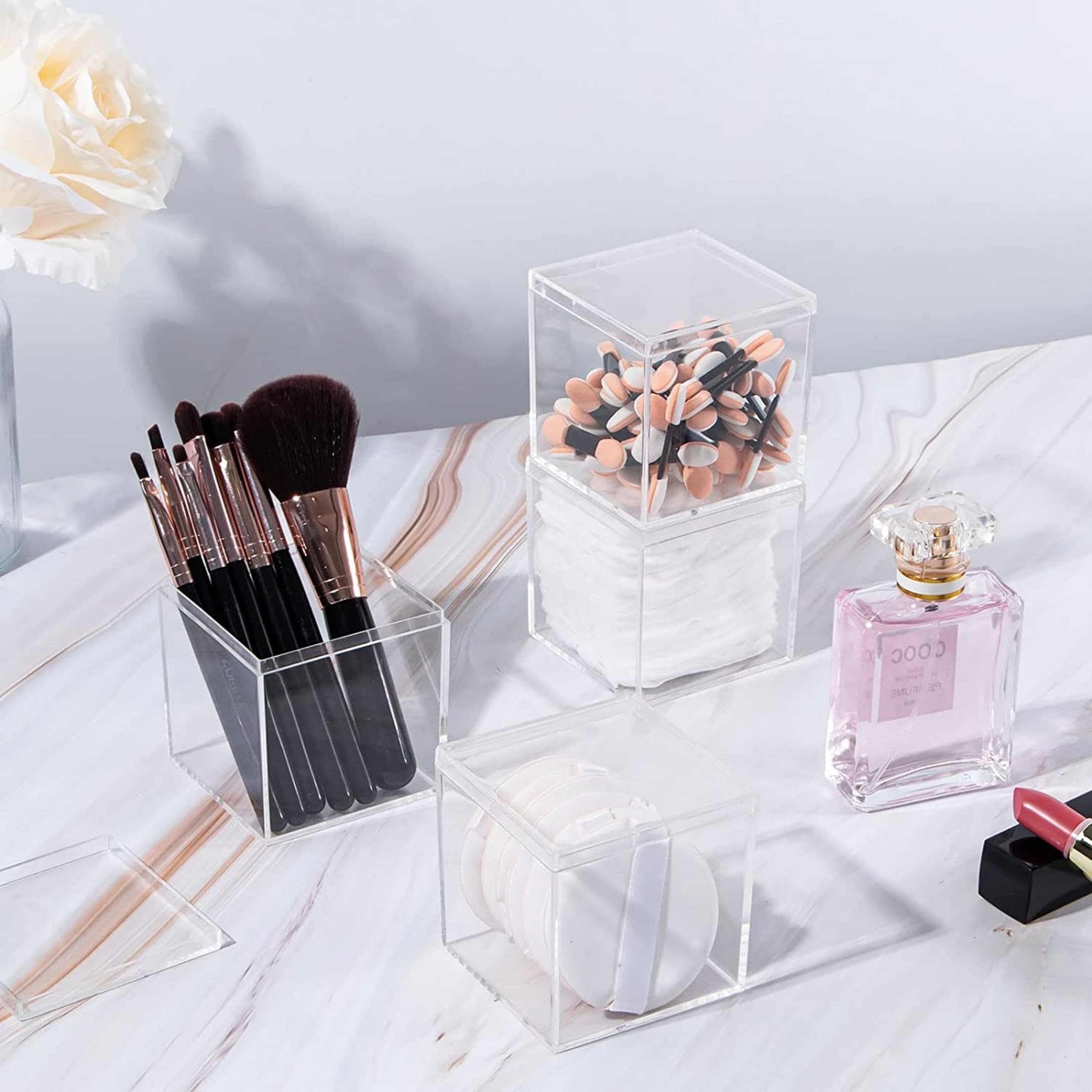 LOVPLAY Acrylic Display Box 3.4x3.4x3.4Inch Clear Acrylic Boxes with Lids Plastic Square Cube Containers Home & Office Storage Box Wedding Party Favor Candy Pill and Tiny Jewelry Storage