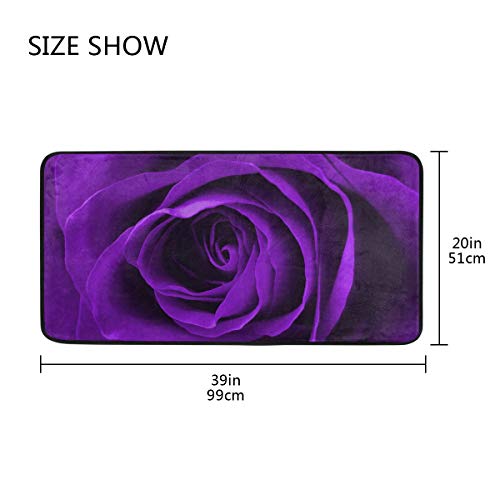 CaTaKu Romantic Purple Rose Area Rug 39x20 Inches Polyester Area Rug Floor Rug Runner Washable Carpet Mat for Kitchen Dinning Room Home Decorative
