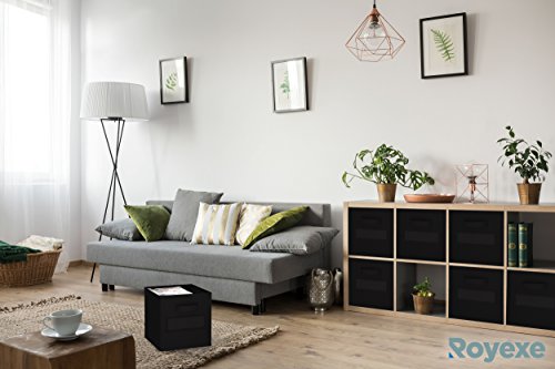 Royexe Storage Cubes - 11 Inch Cube Storage Bins (Set of 8). Features Large Label Window & Dual Handles & Fabric Cubby Organizer Baskets | Foldable Closet Shelf Organization Boxes (Black)