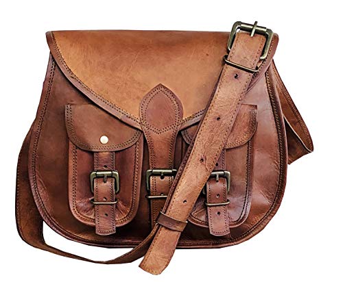 cuero 14 Inch Leather Crossbody Satchel Ladies Purse Women, Brown, Size Medium