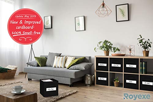 Royexe Storage Cubes - 11 Inch Cube Storage Bins (Set of 8). Features Large Label Window & Dual Handles & Fabric Cubby Organizer Baskets | Foldable Closet Shelf Organization Boxes (Black)